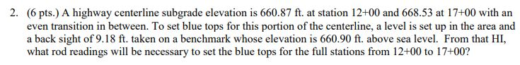 Solved 2. (6 pts.) A highway centerline subgrade elevation | Chegg.com