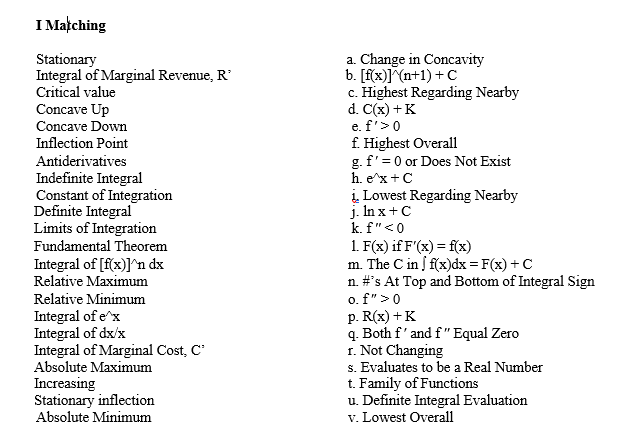 Solved I Matching a. Change in Concavity Stationary Integral | Chegg.com