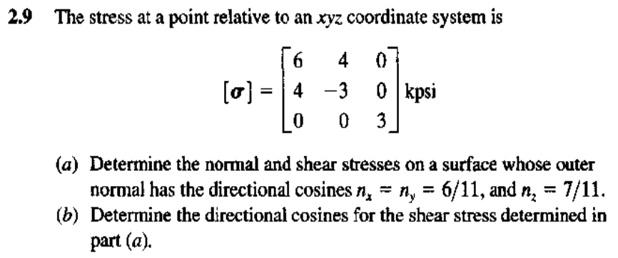 Solved 2.9 The stress at a point relative to an xyz | Chegg.com