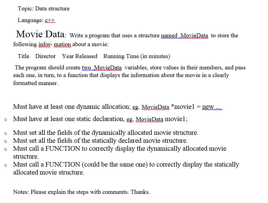 Solved Topic: Data structure Language: c++, Movie Data: | Chegg.com