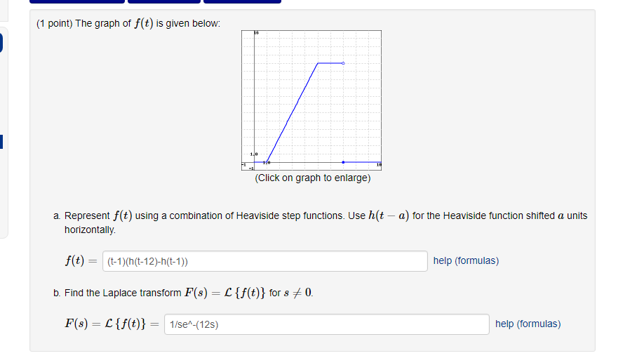 Solved (1 point) The graph of f(t) is given below: (Click on | Chegg.com