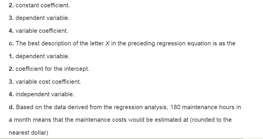 Solved Regression analysis, multiple choice. Lorenzo Company | Chegg.com