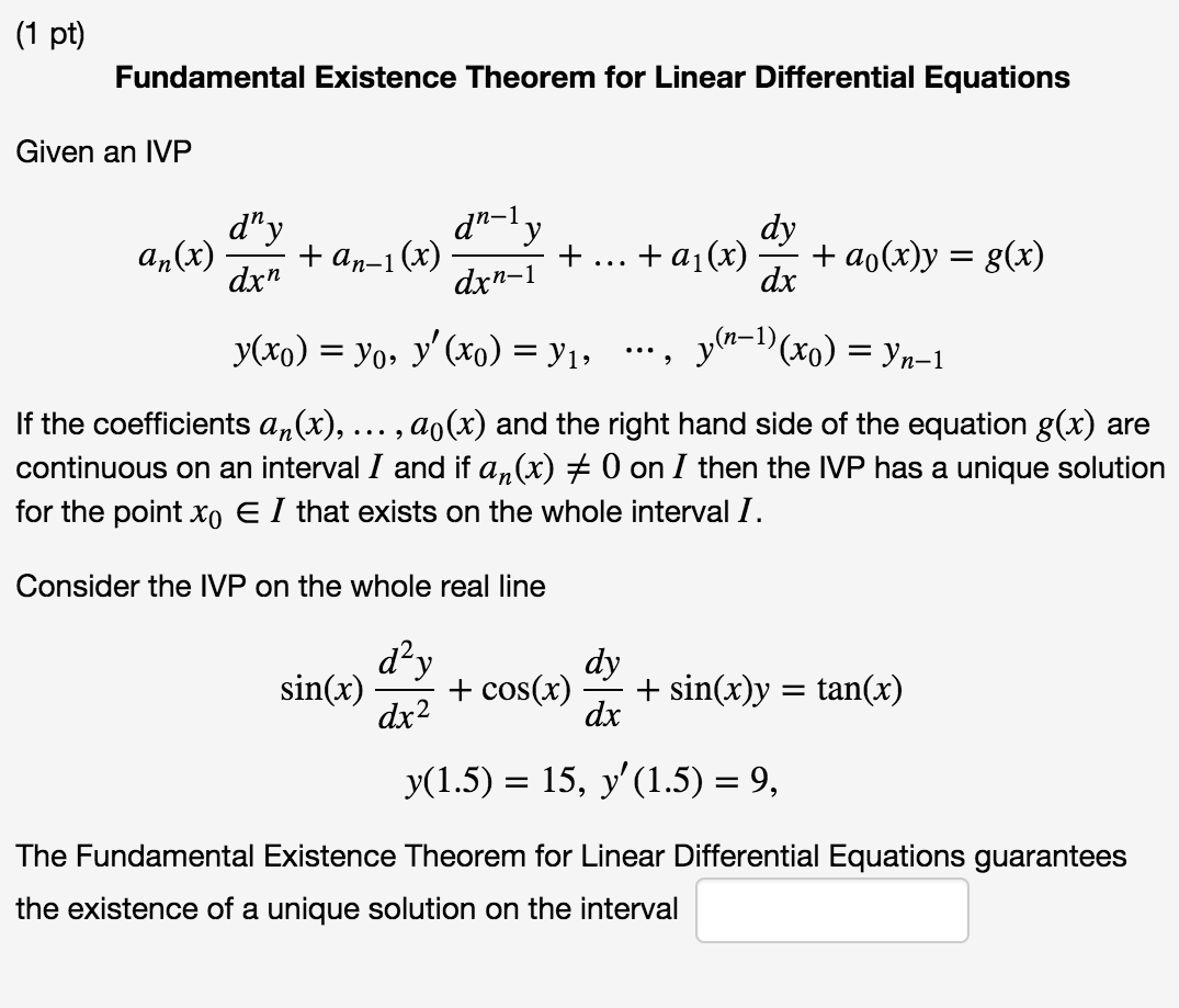 Solved (1 pt) Fundamental Existence Theorem for Linear | Chegg.com