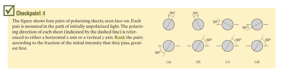 Solved The figure shows four pairs of polarizing sheets, | Chegg.com