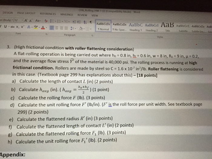Solved CH6 Rolling HW-1 0)Compatibility Mode Word DESIGN | Chegg.com