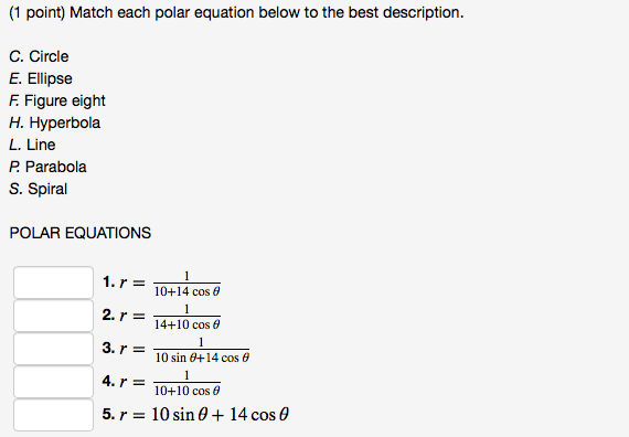 Solved (1 point) Match each polar equation below to the best | Chegg.com