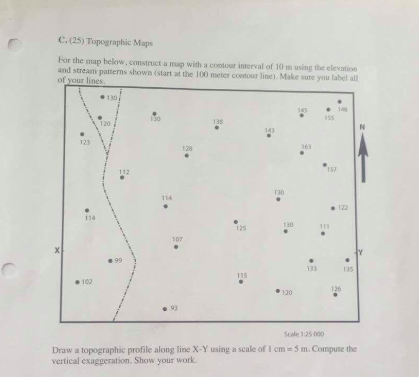 Solved C. (25) Topographic Maps For the map below, construct | Chegg.com