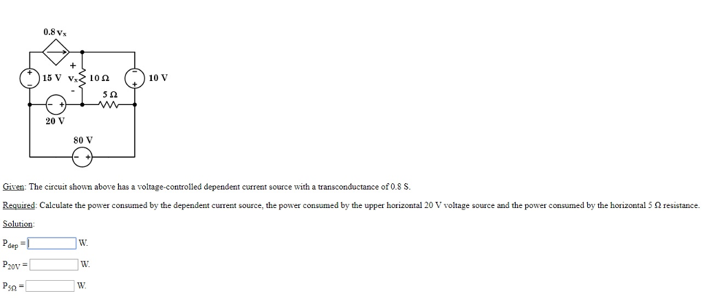 Solved 0.8 Vx 10 V 20 V 80 V Given: The circuit shown above | Chegg.com