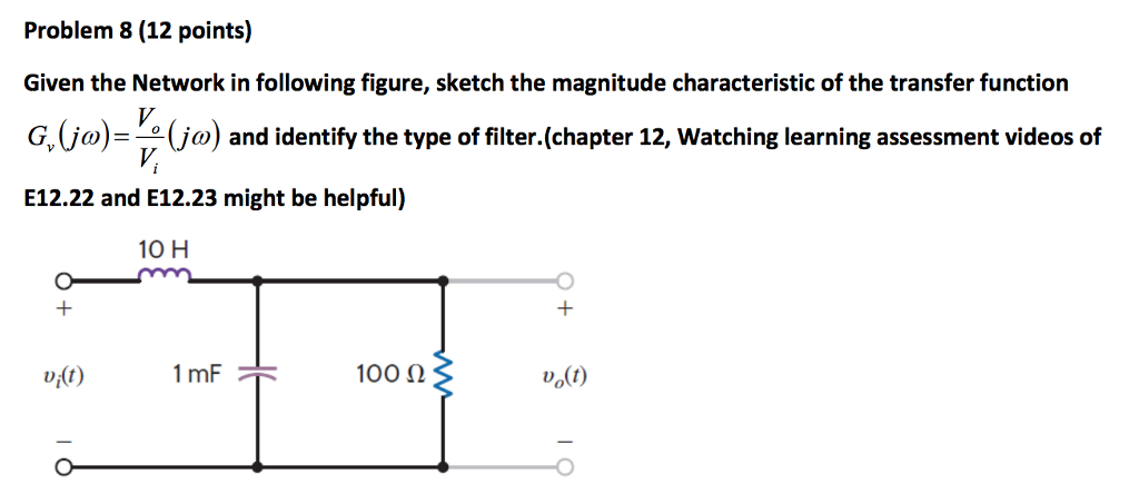 Solved Problem 8 (12 points) Given the Network in following | Chegg.com