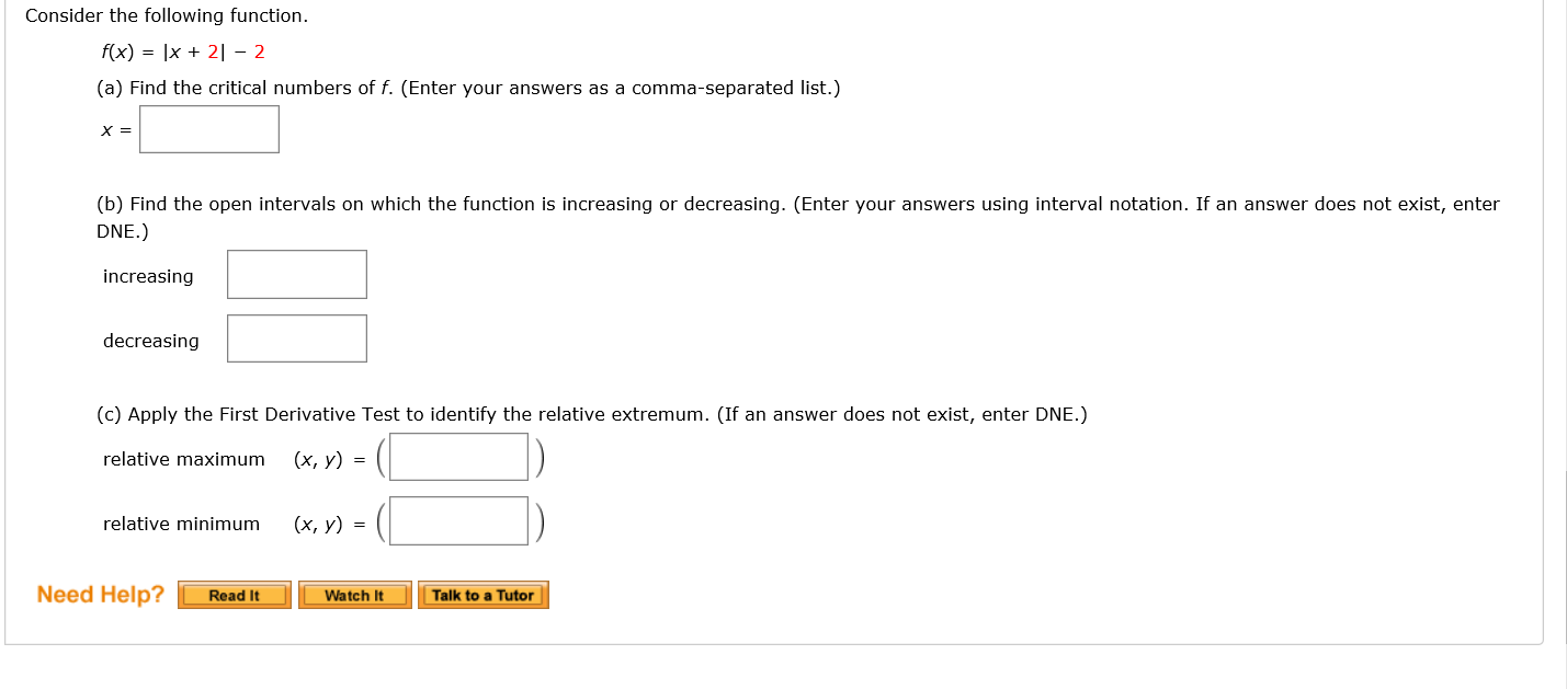 Solved Consider the following function. f(x) = |x + 2| - 2 | Chegg.com