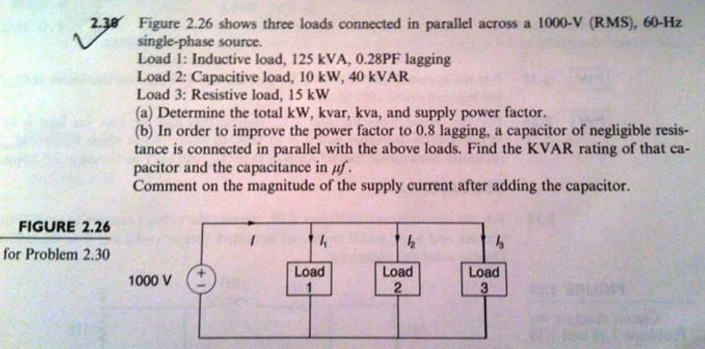 Solved Figure 2.26 shows three loads connected in parallel | Chegg.com