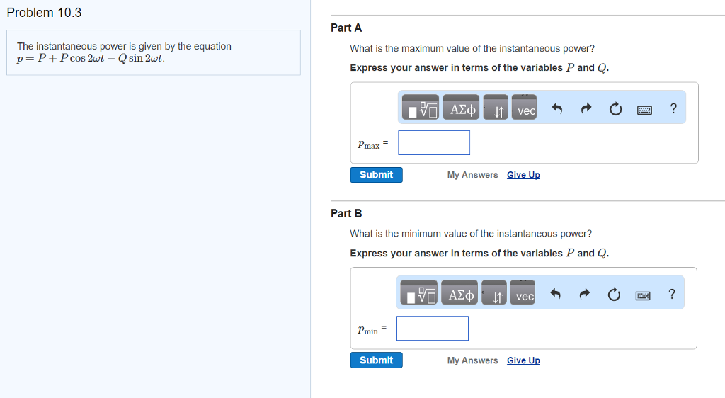 Solved The instantaneous power is given by the equation p = | Chegg.com
