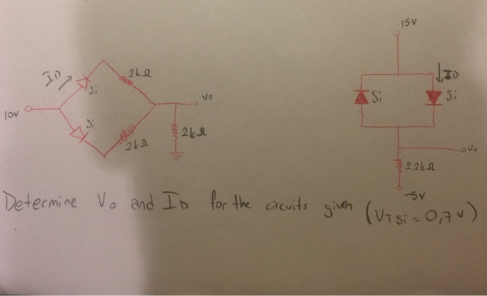 Solved Determine V_o and I_D for the circuits given (V_t Si | Chegg.com