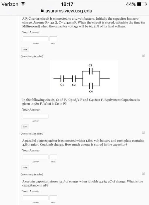 Solved A R-C series circuit is connected to a 12 volt | Chegg.com