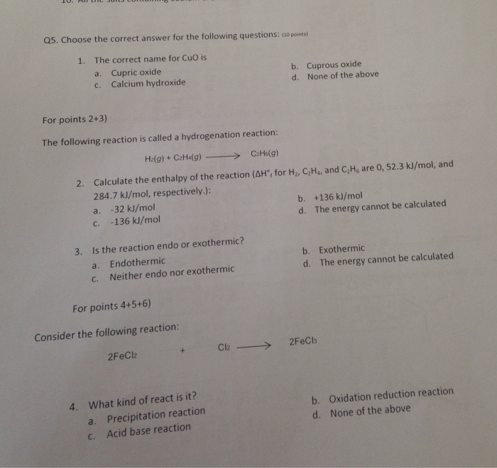 Solved Choose the correct answer for the following | Chegg.com