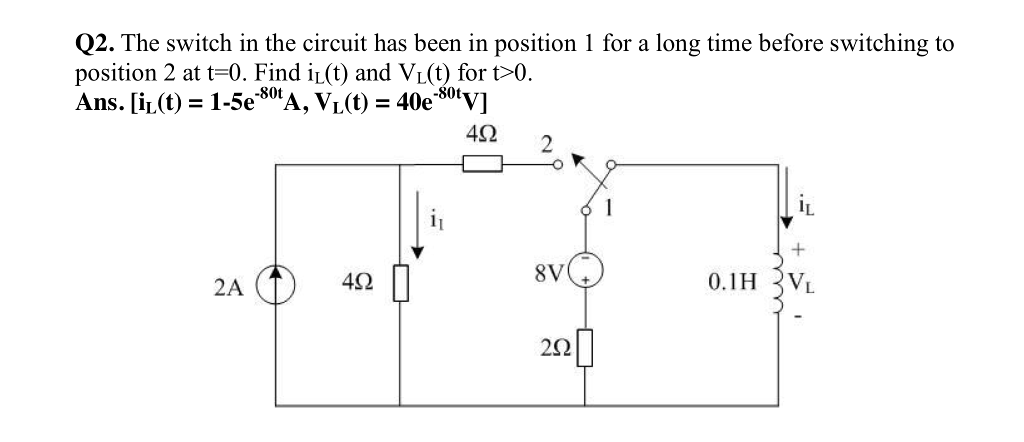 Solved Q2. The switch in the circuit has been in position 1 | Chegg.com