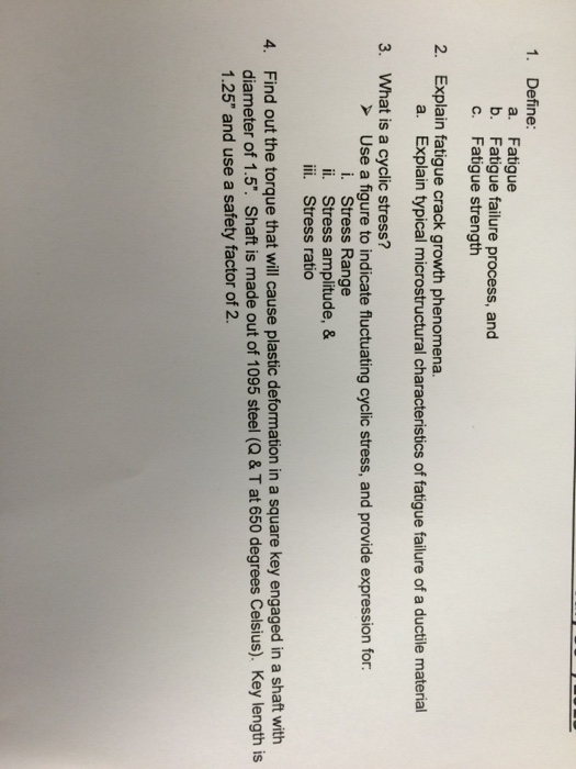 Solved 1. Define: a. Fatigue b. Fatigue failure process, and | Chegg.com