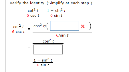 Solved Verify the identity. (Simplify at each step.) cot^2 | Chegg.com