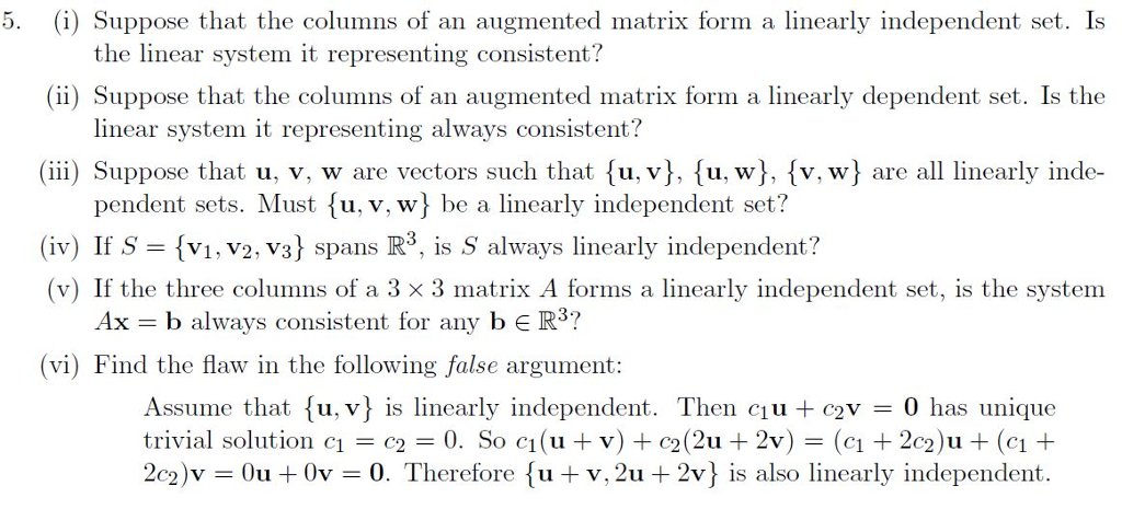 Solved (i) Suppose that the columns of an augmented matrix | Chegg.com