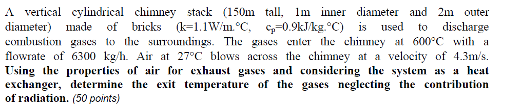 Solved A vertical cylindrical chimney stack (150m tall, m | Chegg.com