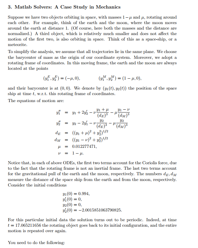 3. Matlab Solvers: A Case Study in Mechanics Suppose | Chegg.com