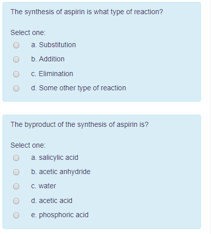 Solved The synthesis of aspirin is what type of reaction? | Chegg.com