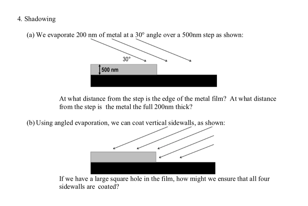 Solved 4. Shadowing (a) We evaporate 200 nm of metal at a | Chegg.com