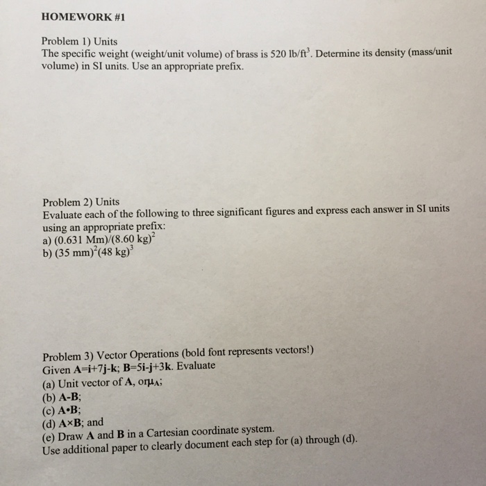 Solved Problem 1) Units The specific weight (weight/unit | Chegg.com