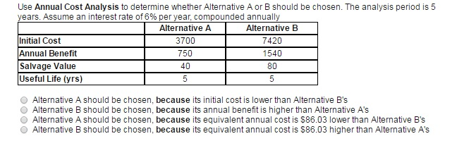 Solved Use Annual Cost Analysis to determine whether | Chegg.com