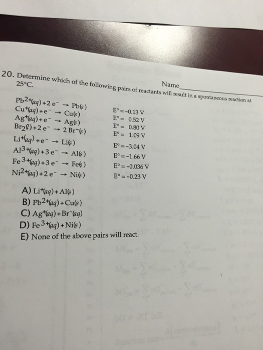 Solved Determine which of the following pairs of reactants | Chegg.com