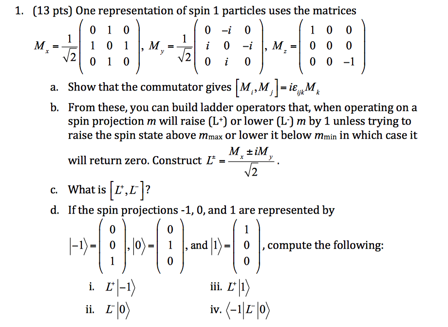 Solved 1· (13 pts) One representation of spin 1 particles | Chegg.com