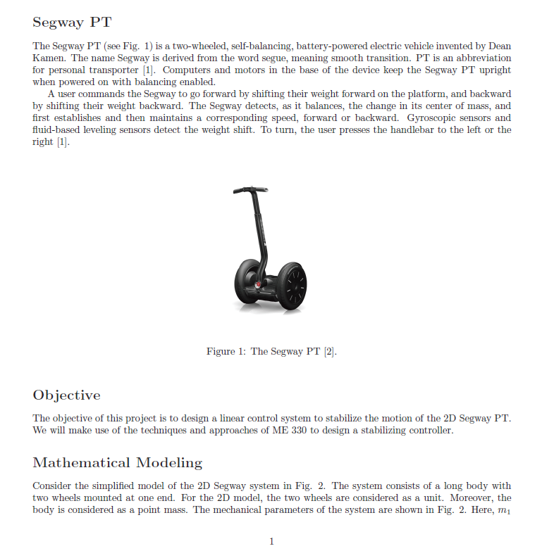 Segway PT The Segway PT (see Fig. 1) is a | Chegg.com