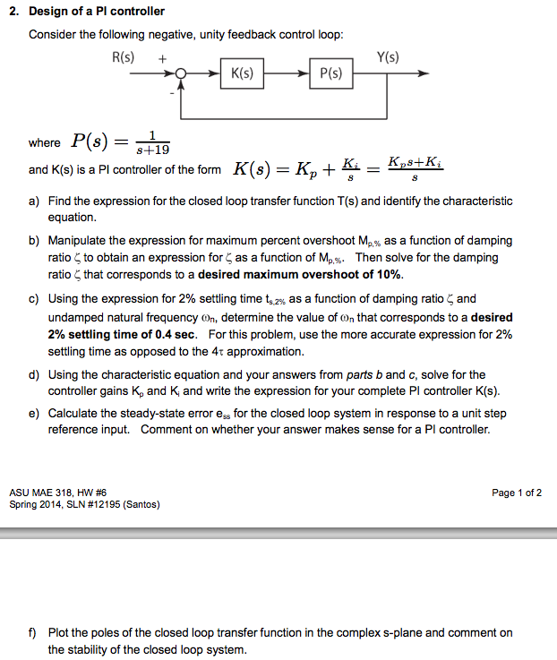 Design of a PI controller Consider the following | Chegg.com