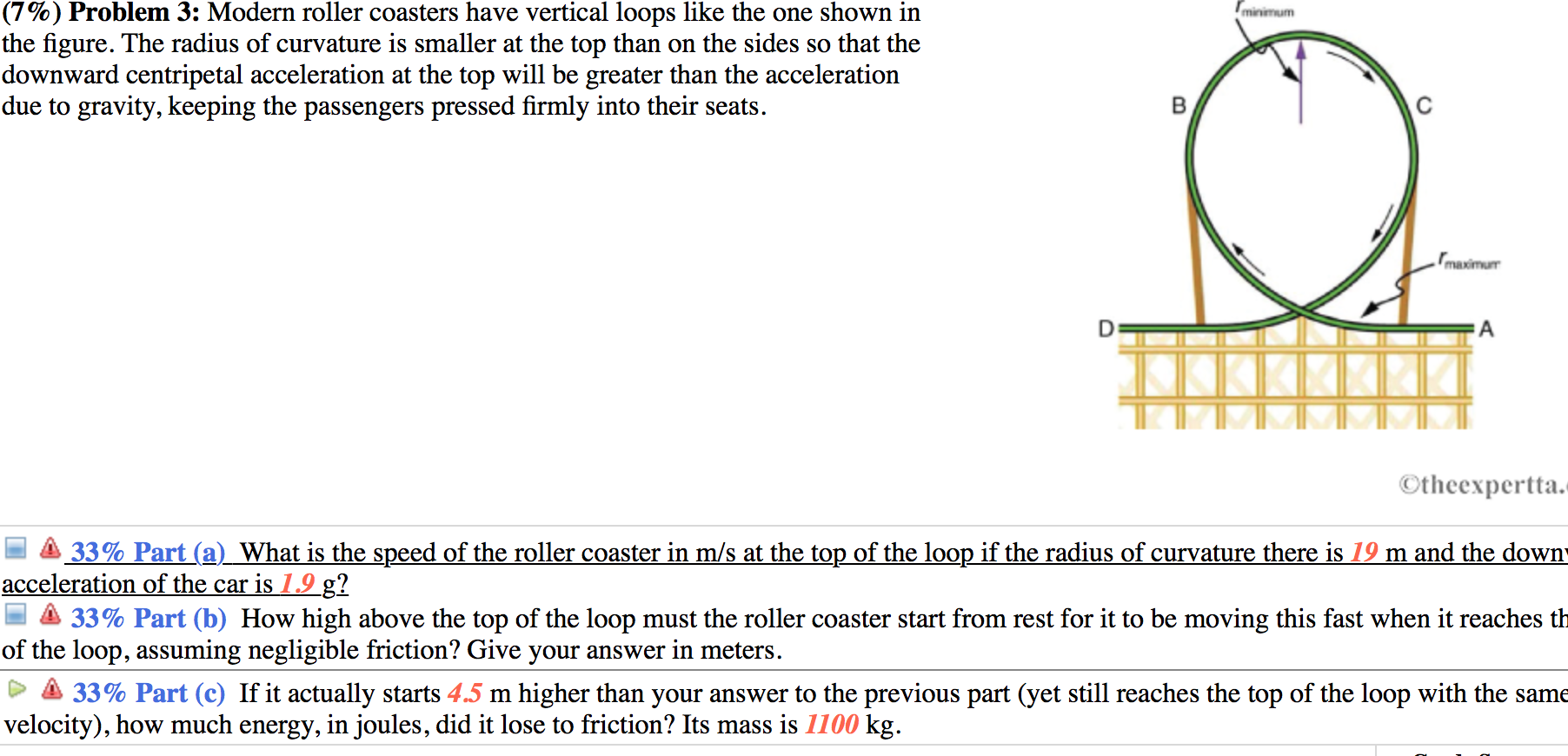 Solved Modem roller coasters have vertical loops like the | Chegg.com