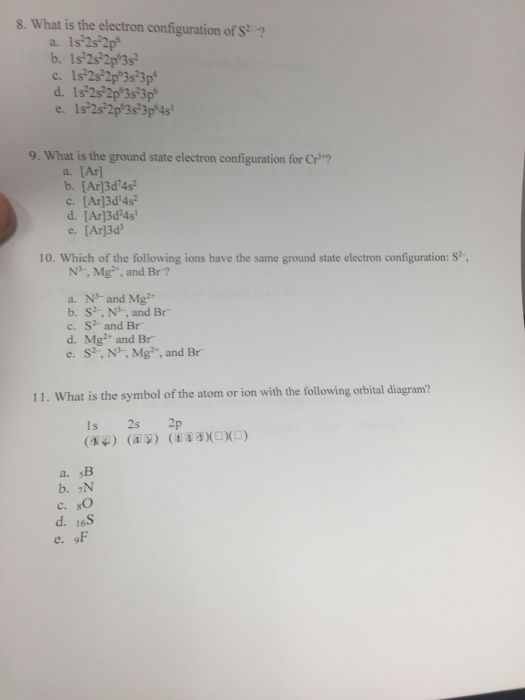 Solved What is the electron configuration of S^2 ? 1s^2 | Chegg.com