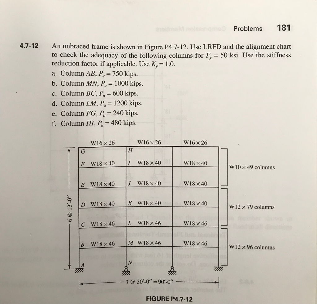 Solved Problems 181 4.7-12 An unbraced frame is shown in | Chegg.com