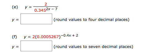 Solved Put each equation in standard exponential form: y = | Chegg.com
