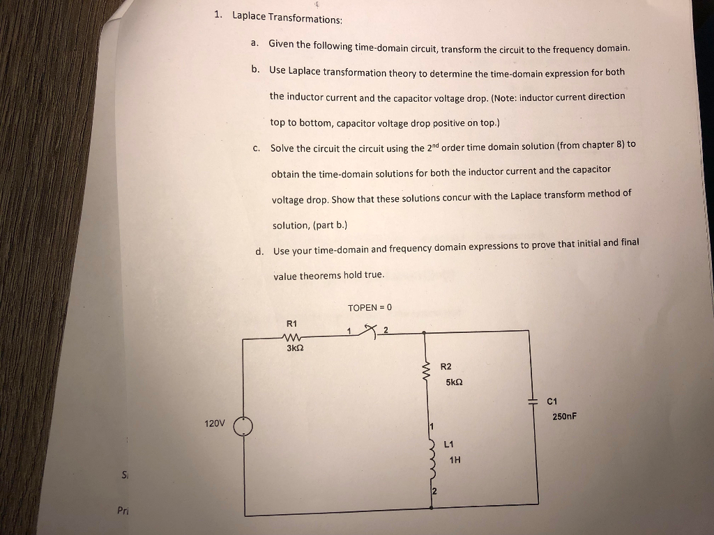 Solved 1. Laplace Transformations: a. Given the following | Chegg.com