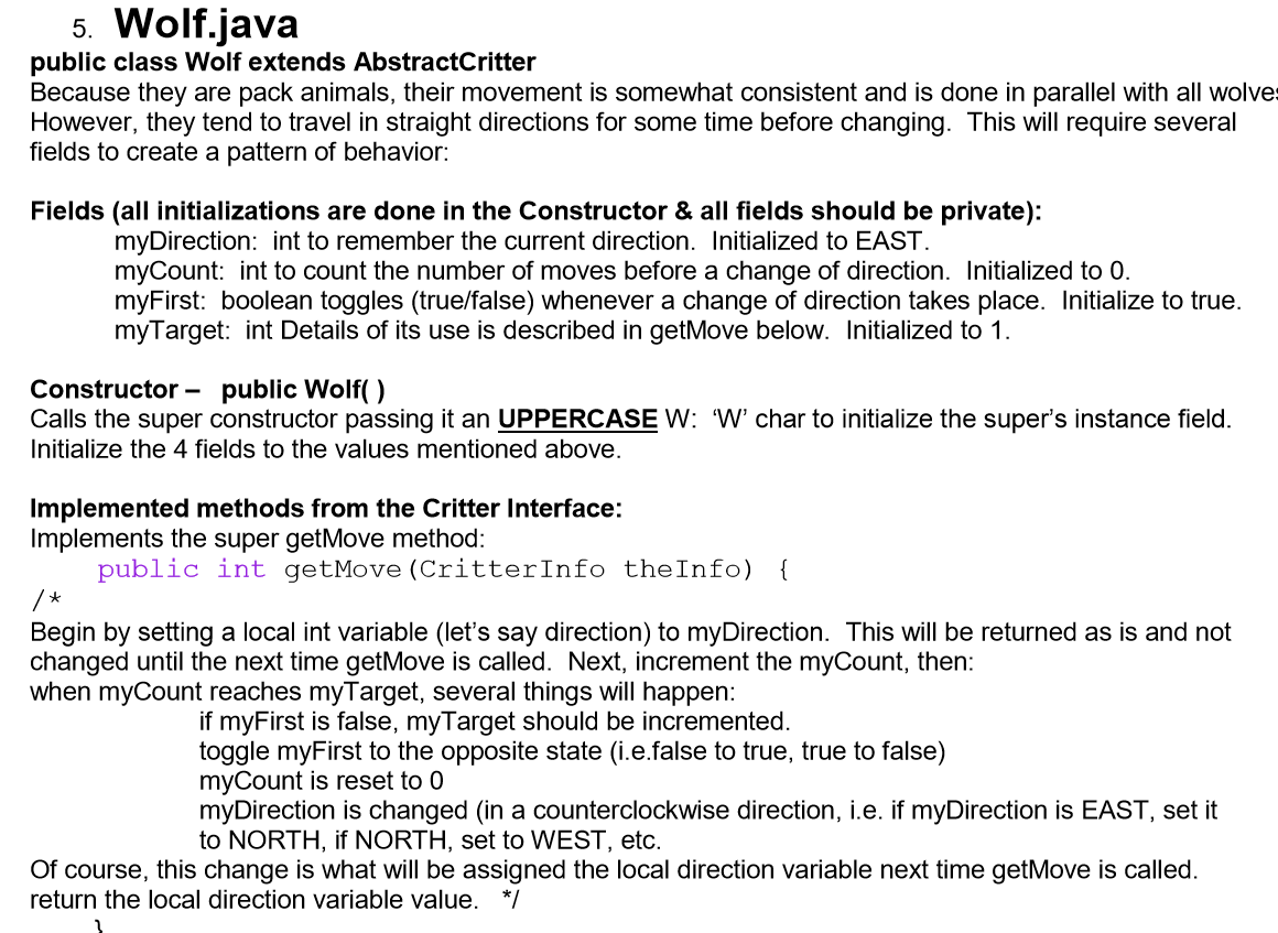 i am working on critters java program and i dont know | Chegg.com