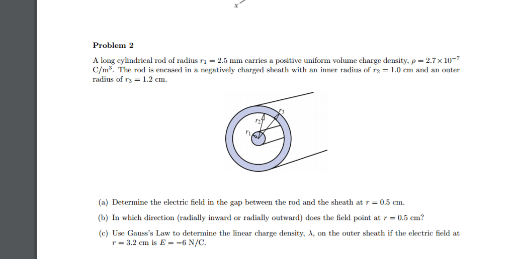 Solved A long cylindrical rod of radius r_1 = 2.5 mm carries | Chegg.com