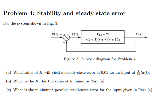 Solved Problem 4: Stability and steady state error For the | Chegg.com
