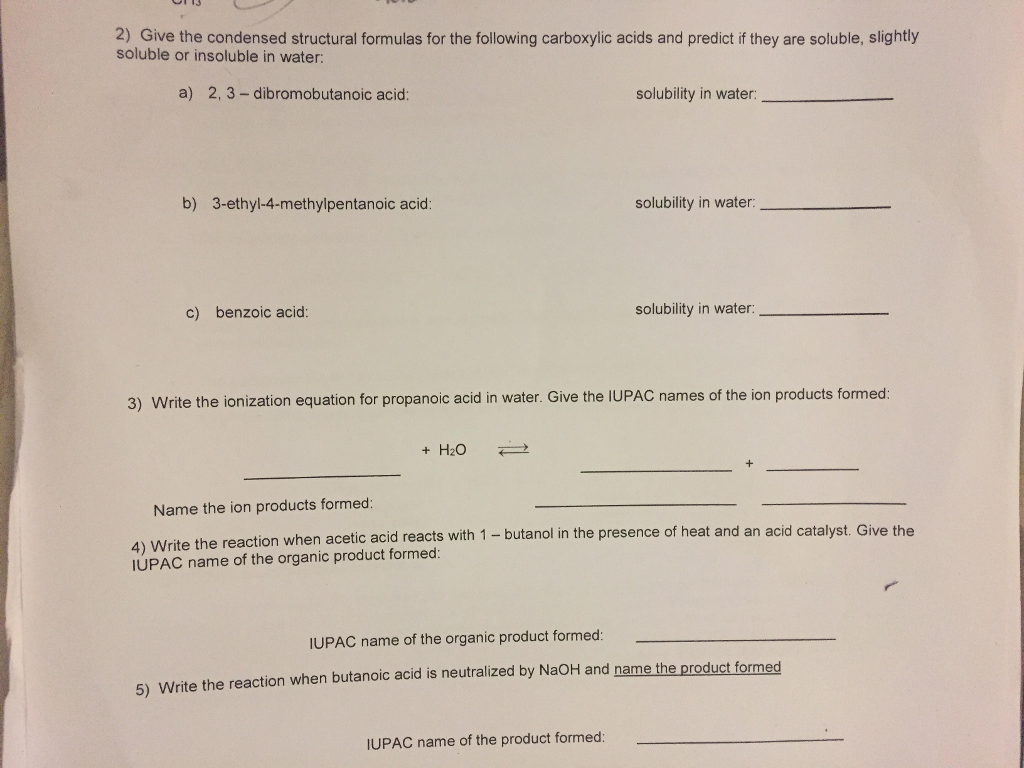 Solved 2) Give the condensed structural formulas for the | Chegg.com