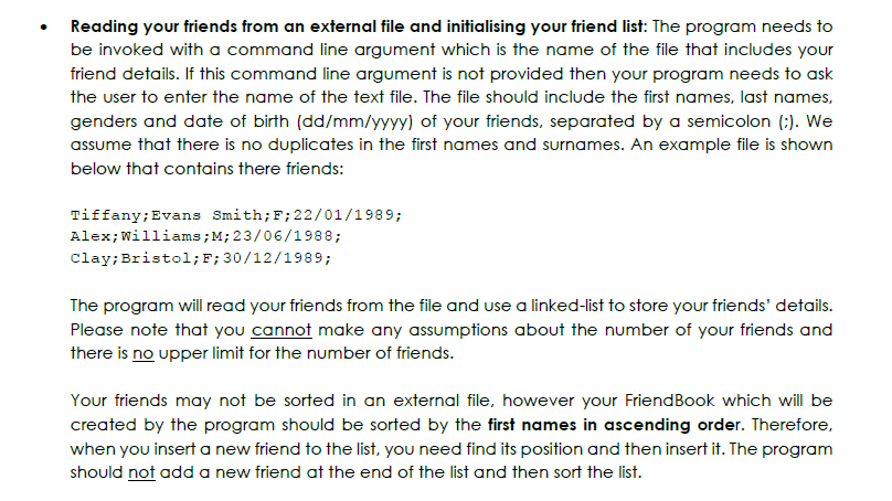 Solved . Reading your friends from an external file and | Chegg.com