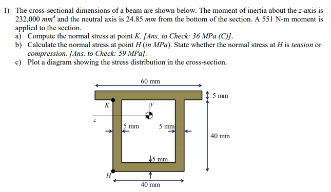 Solved 1) The cross-sectional dimensions of a beam are shown | Chegg.com