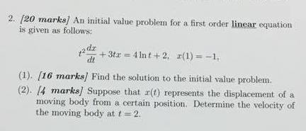 Solved An initial value problem for a first order linear | Chegg.com