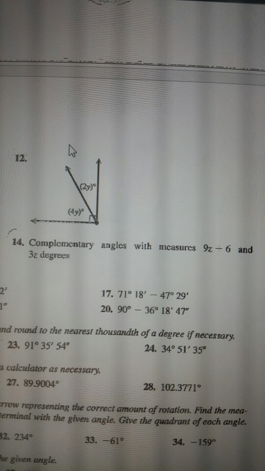 Solved 12. (2が (My) 14. Complementary angles with mcasures | Chegg.com