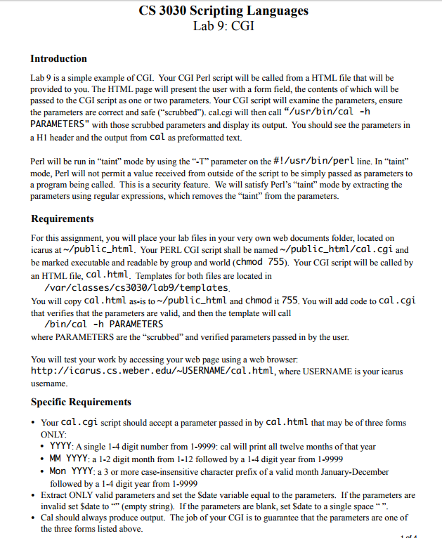 CS 3030 Scripting Languages Lab 9: CGI Introduction | Chegg.com