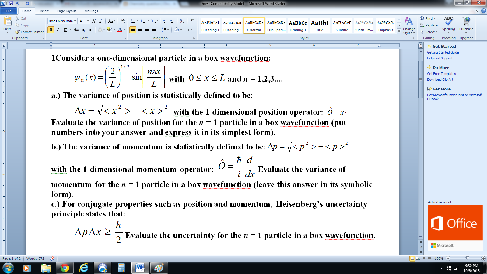 Solved Consider a one-dimensional particle in a box | Chegg.com