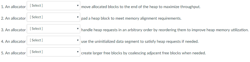 Solved 1. An allocator Select 2. An allocator Select] 3. An | Chegg.com