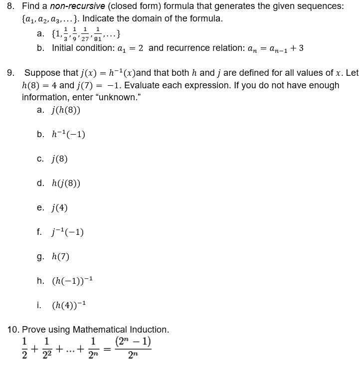 Solved Find a non-recursive (closed form) formula that | Chegg.com